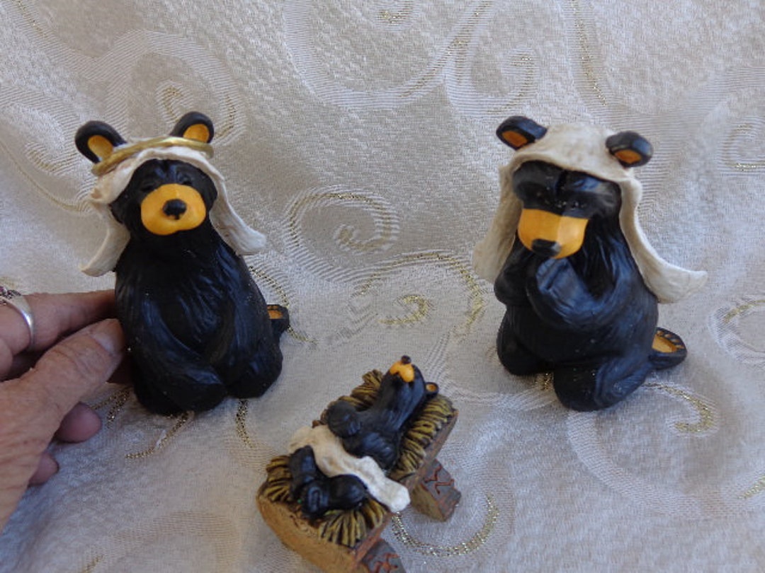 BEAR NATIVITY Set 4 3/4 H to 2h Three Piece Joseph, Mary and Baby Jesus ...