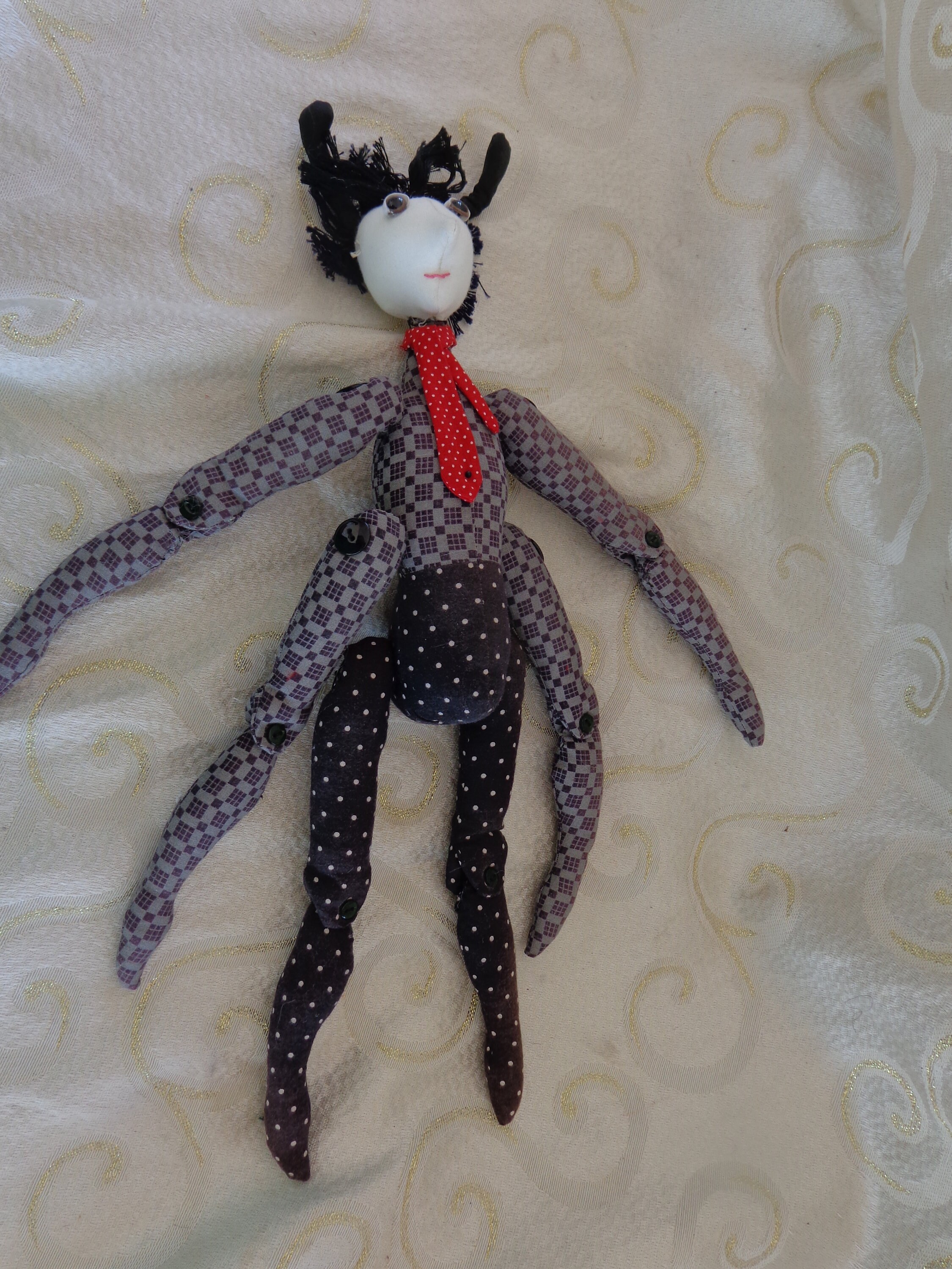 SKINNY BUG CLOTH Doll -17"h- Stuffed Jointed With Bow Tie and Glass ...
