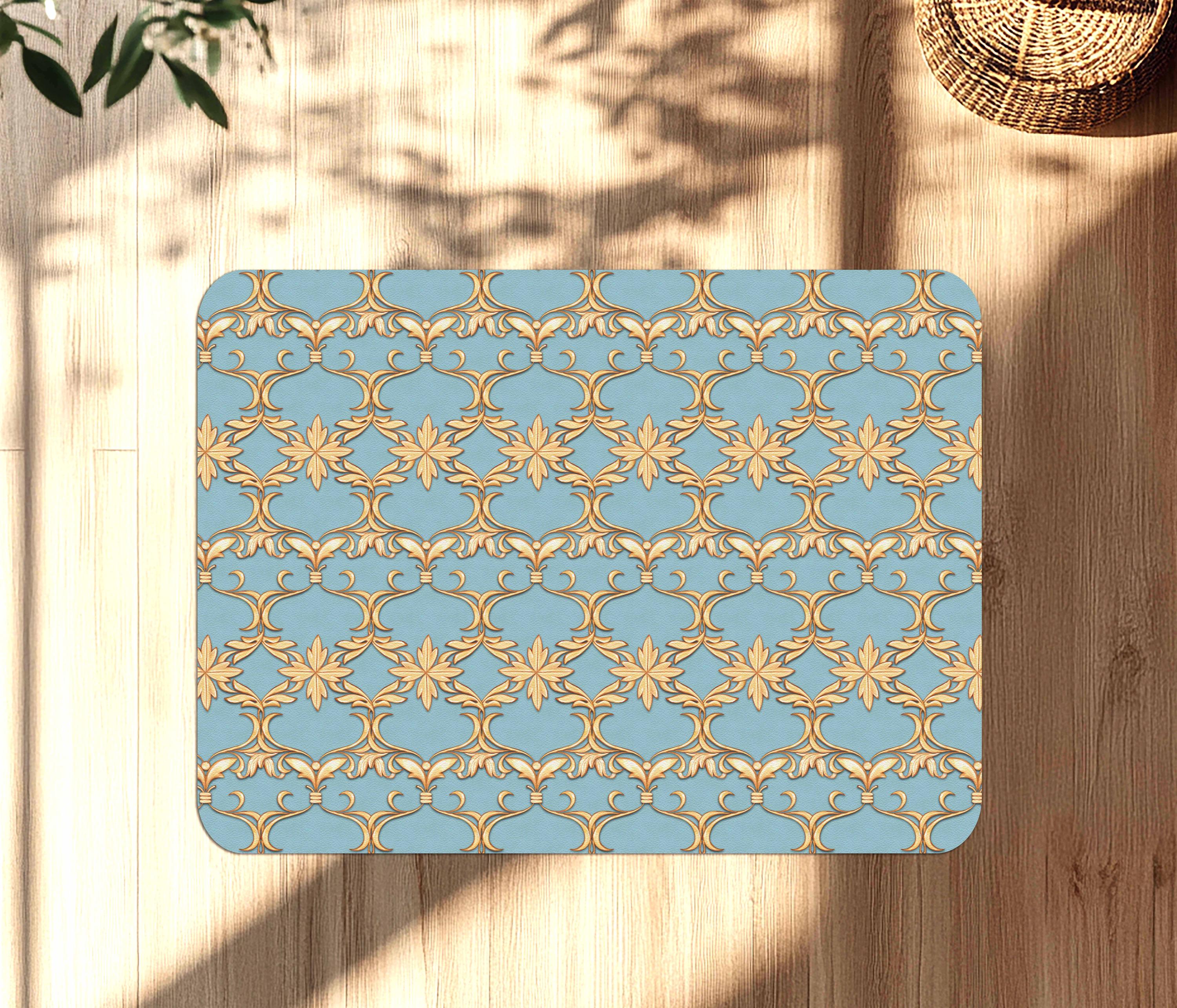 Baroque Style Blue Chair Mat – Vintage Office Floor Protector for Home ...