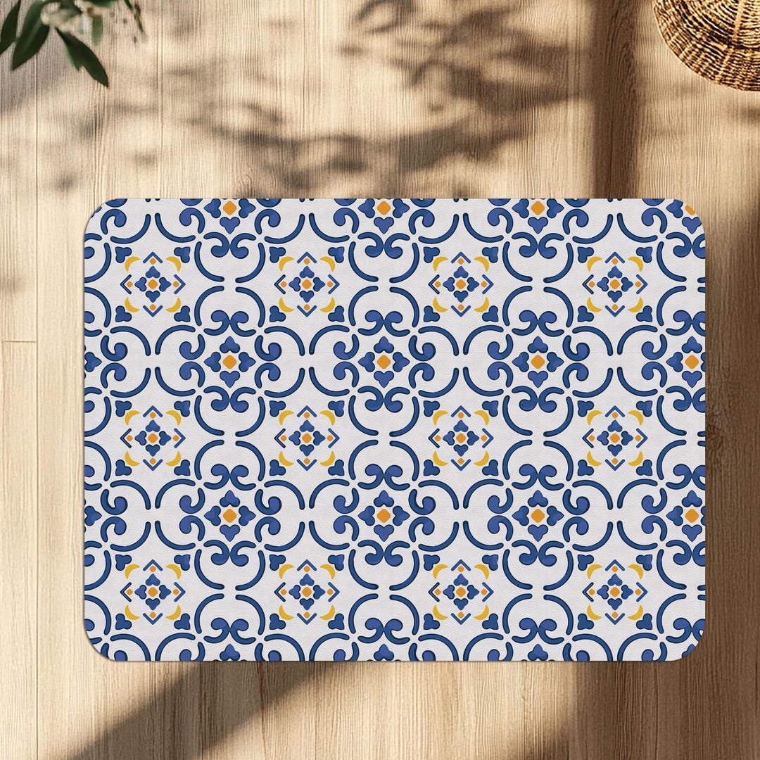 Mediterranean Tile Office Chair Mat: Non-Slip PU Leather Floor ...