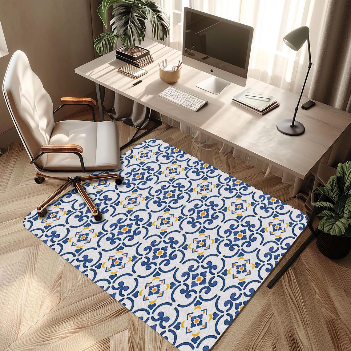 Mediterranean Tile Office Chair Mat: Non-Slip PU Leather Floor ...
