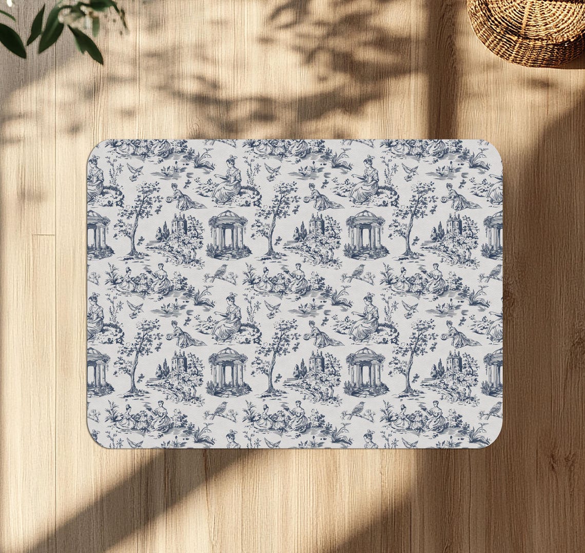 Victorian Toile Chair Mat: Blue & Cream Pastoral Floor Protector - Etsy ...