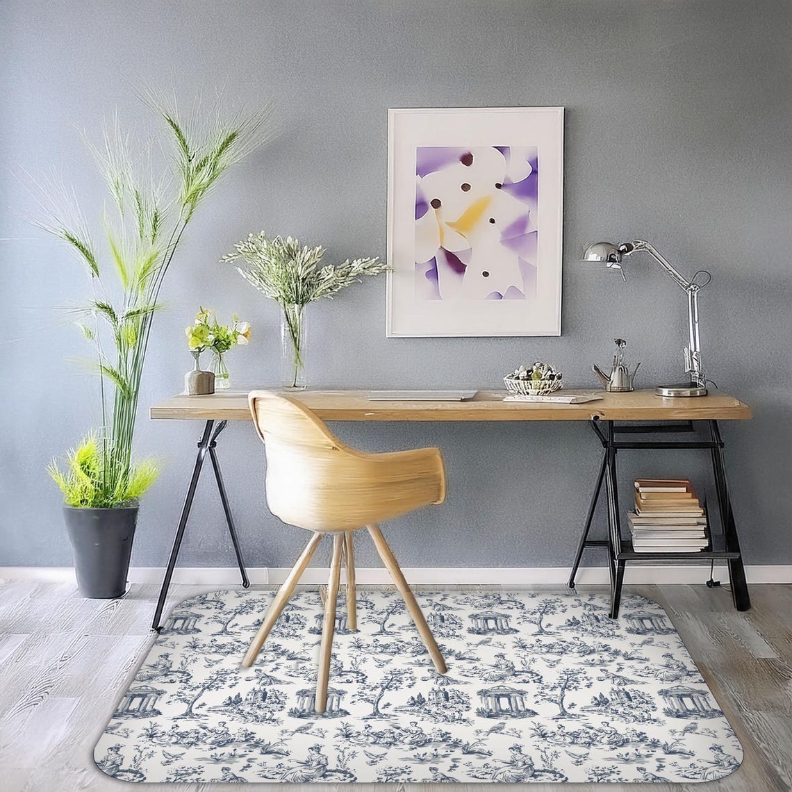 Victorian Toile Chair Mat: Blue & Cream Pastoral Floor Protector - Etsy ...