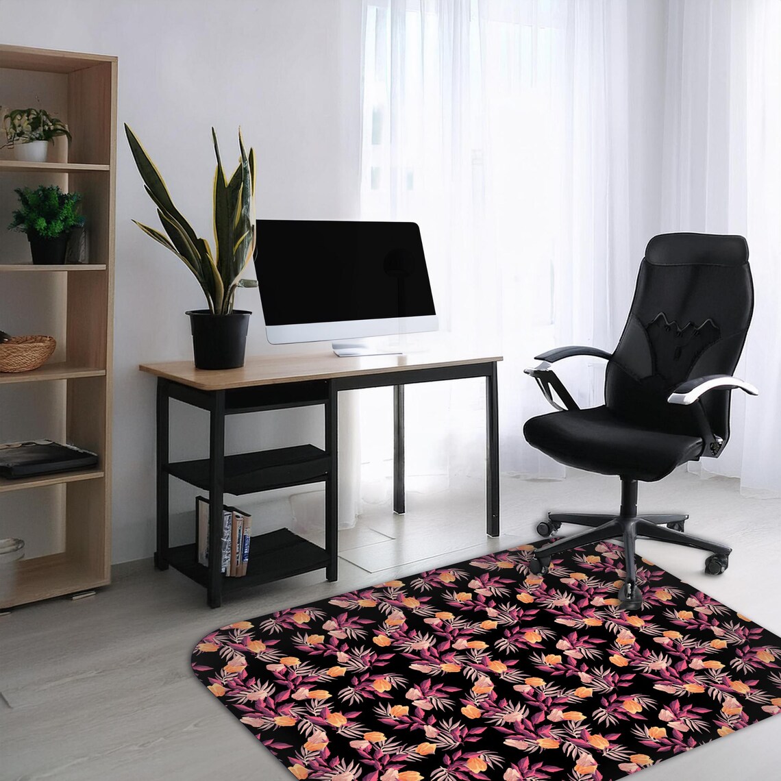 Floral Office Chair Mat, Hardwood & Carpet Protector, Home Office Decor ...
