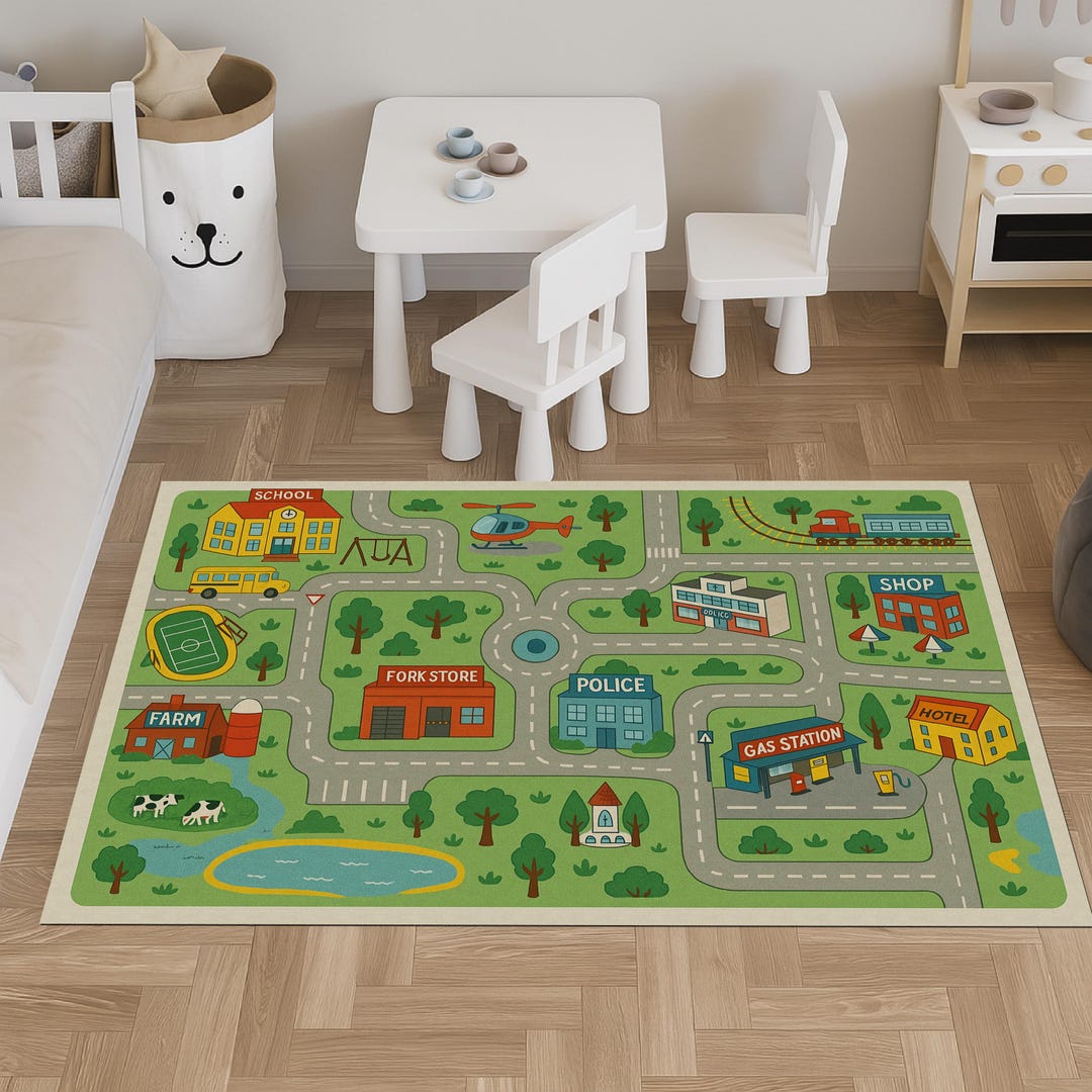 City Road Map Play Mat: PU Leather Car Rug for Kids - Etsy