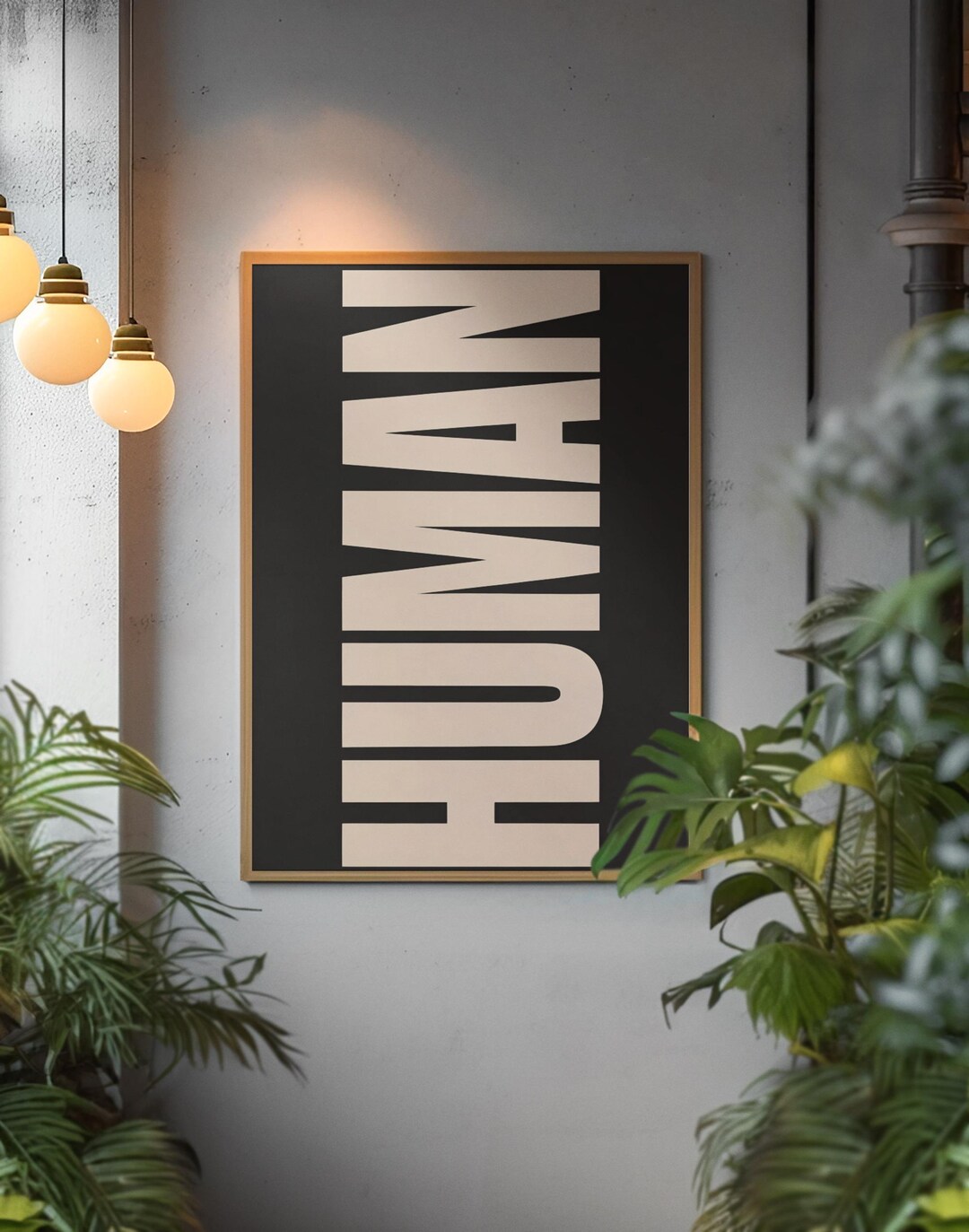 Vertical 'HUMAN' Typographic Print - Minimalist Cream & Black Home ...