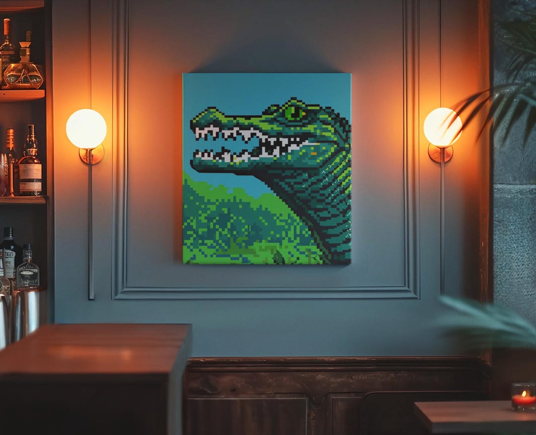 Poster Pixel Art Crocodile – Retro Jungle Animal Print, Digital ...