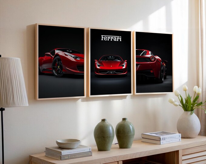 Super Car Poster Set | Car Posters | Ferrari Art Set | Wall Art ...