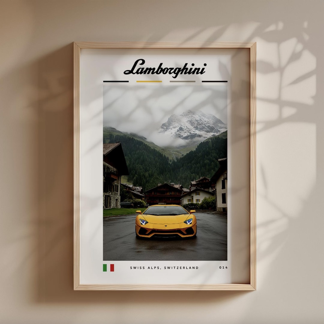 Lamborghini in Swiss Alps Poster | Vintage Lamborghini Print ...