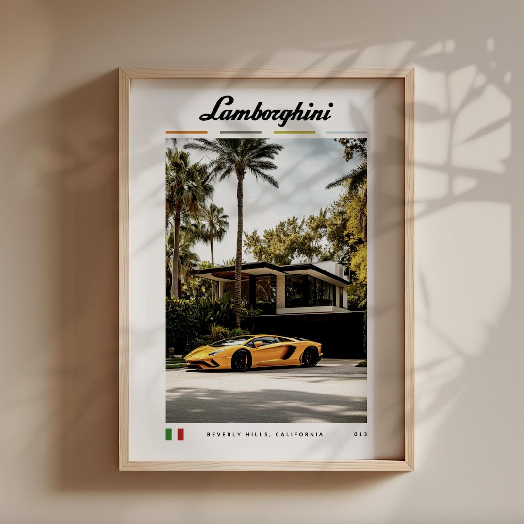 Lamborghini in Beverly Hills Poster | Vintage Lamborghini Print ...