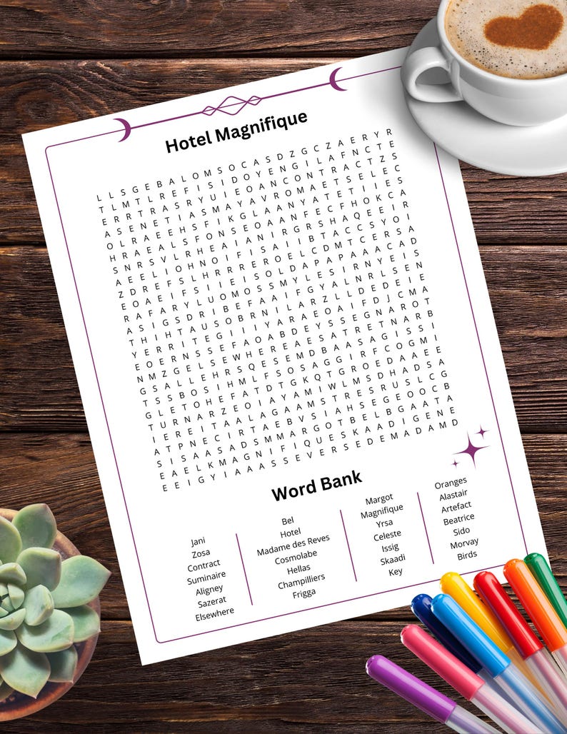 Hotel Magnifique: Word Search - Etsy