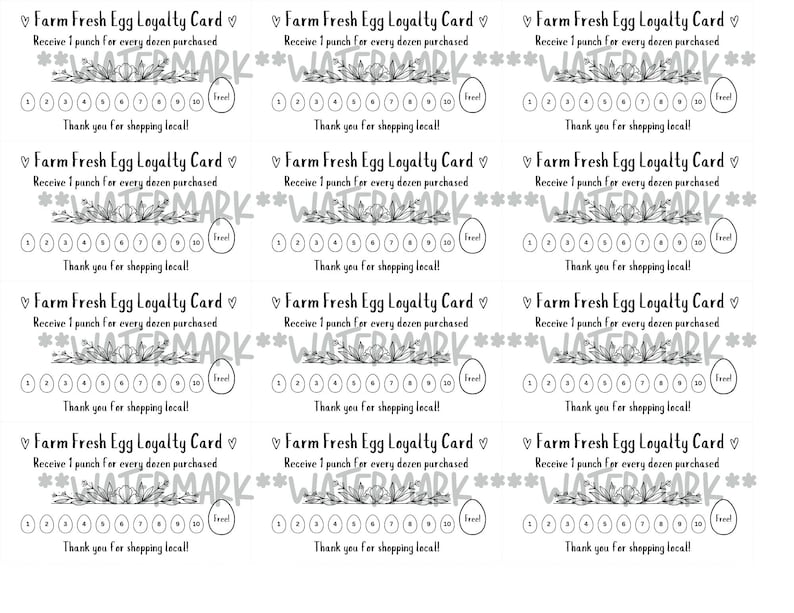 Farm Fresh Egg Loyalty Punch Cards - Etsy