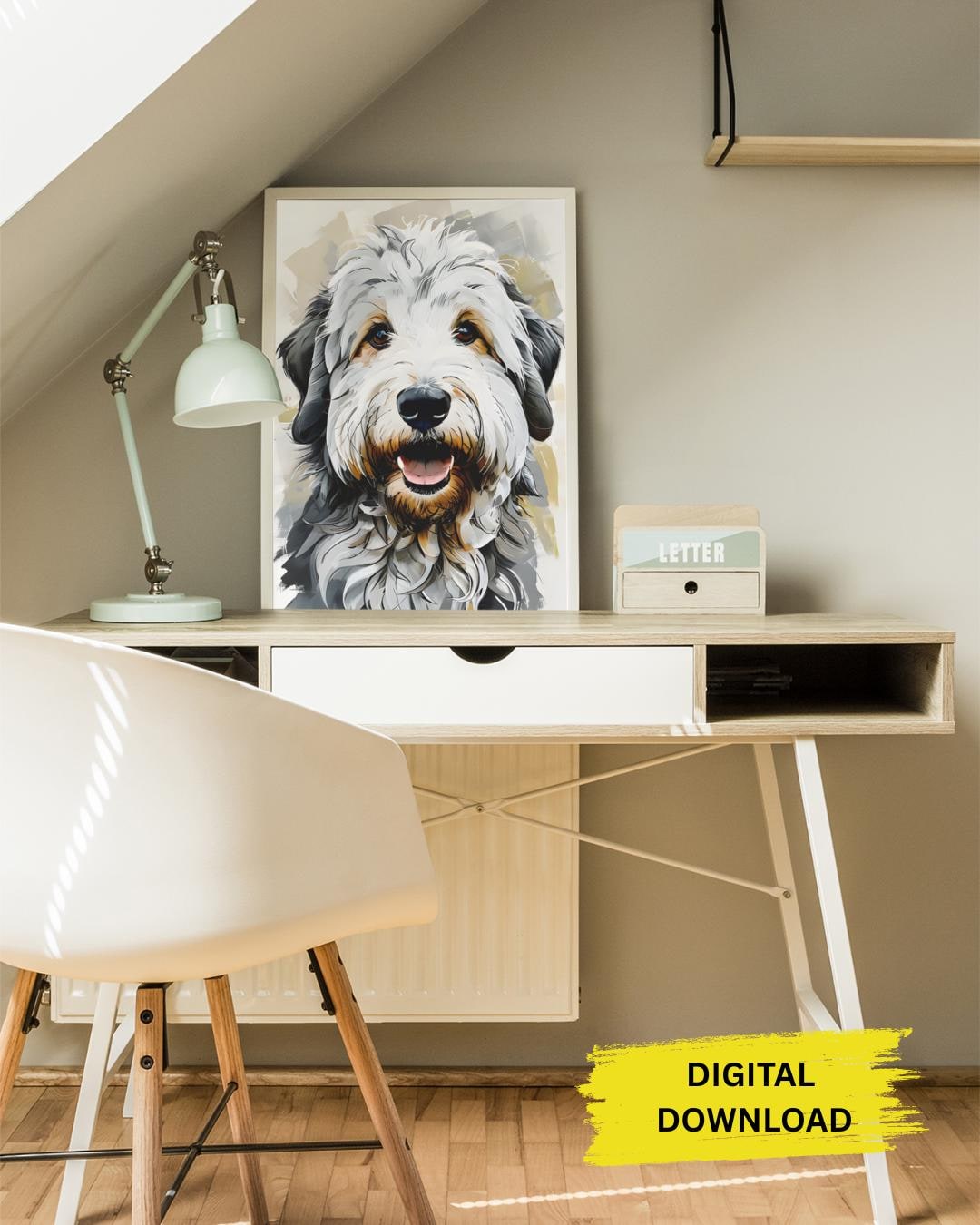 Old English Sheepdog Watercolor Digital Art, Digital Poster, Dog Art ...