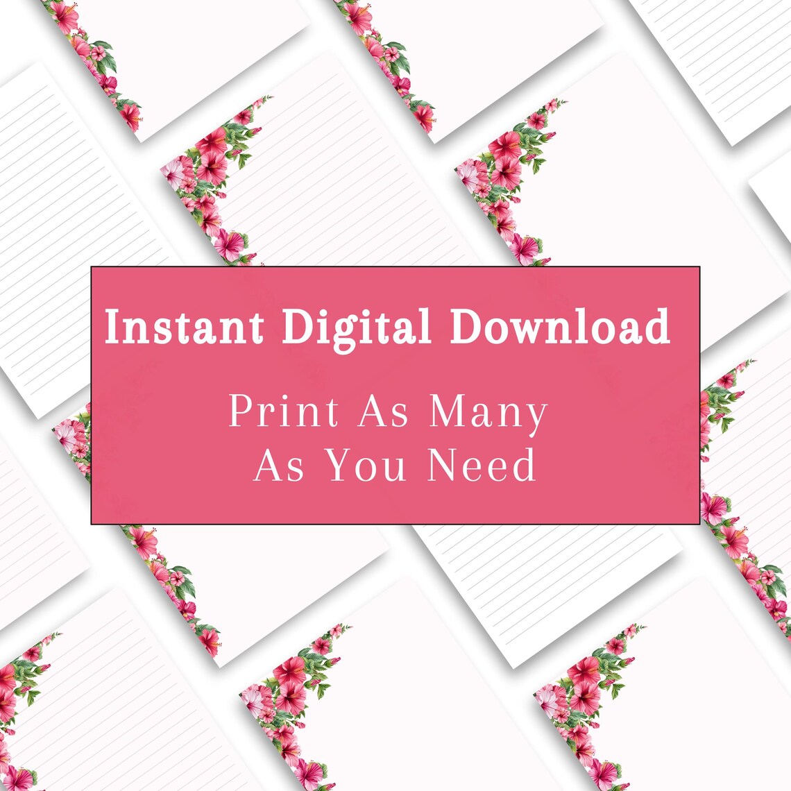Printable Floral Stationery Set – Tropical Hibiscus Letter Writing ...