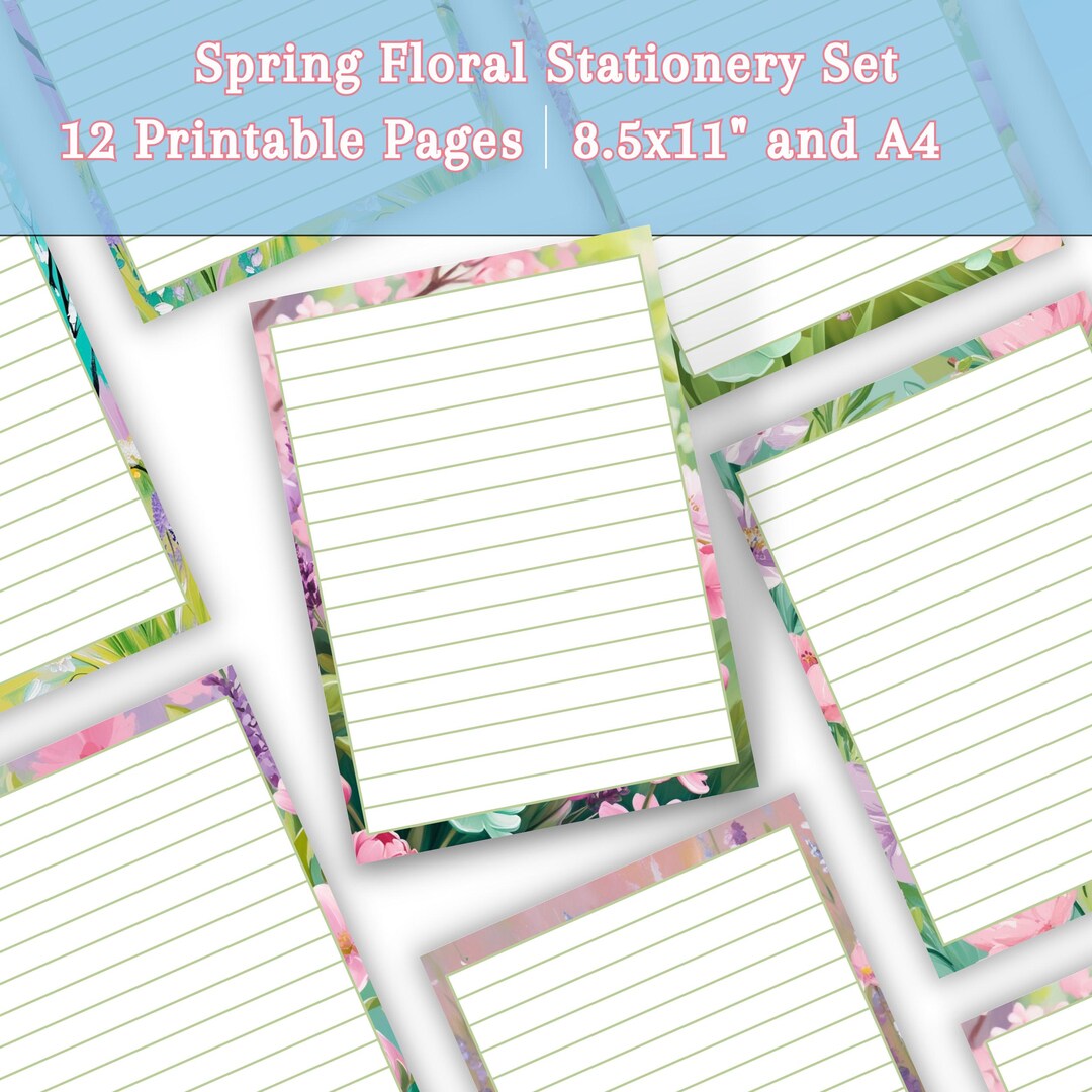 Spring Blooms Digital Stationery Set | Printable Lined & Unlined ...