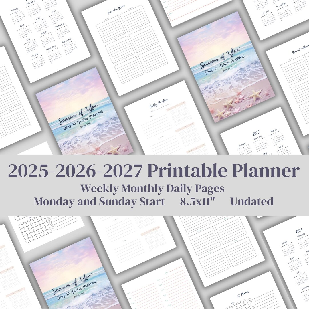 2026 Monthly Calendar Printable PDF Blank Daily Weekly Yearly Planner ...