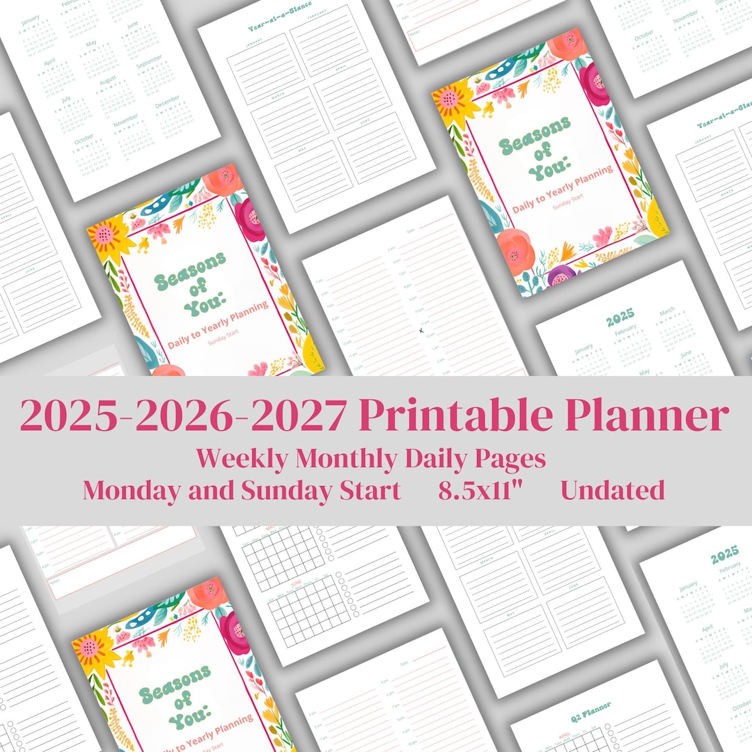 2026 Monthly Calendar Printable PDF Blank Daily Weekly Yearly Planner ...