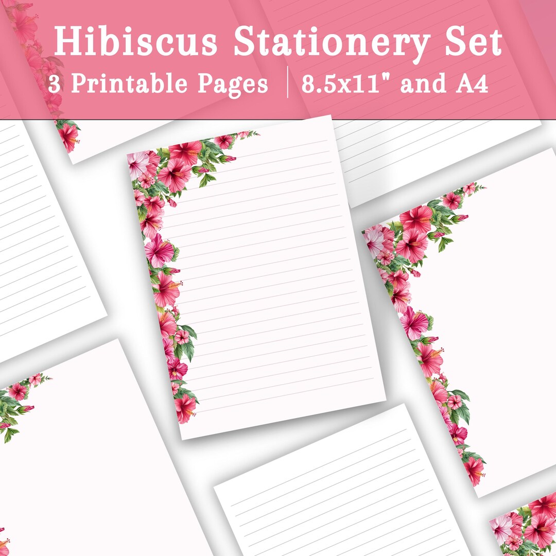 Printable Floral Stationery Set – Tropical Hibiscus Letter Writing ...