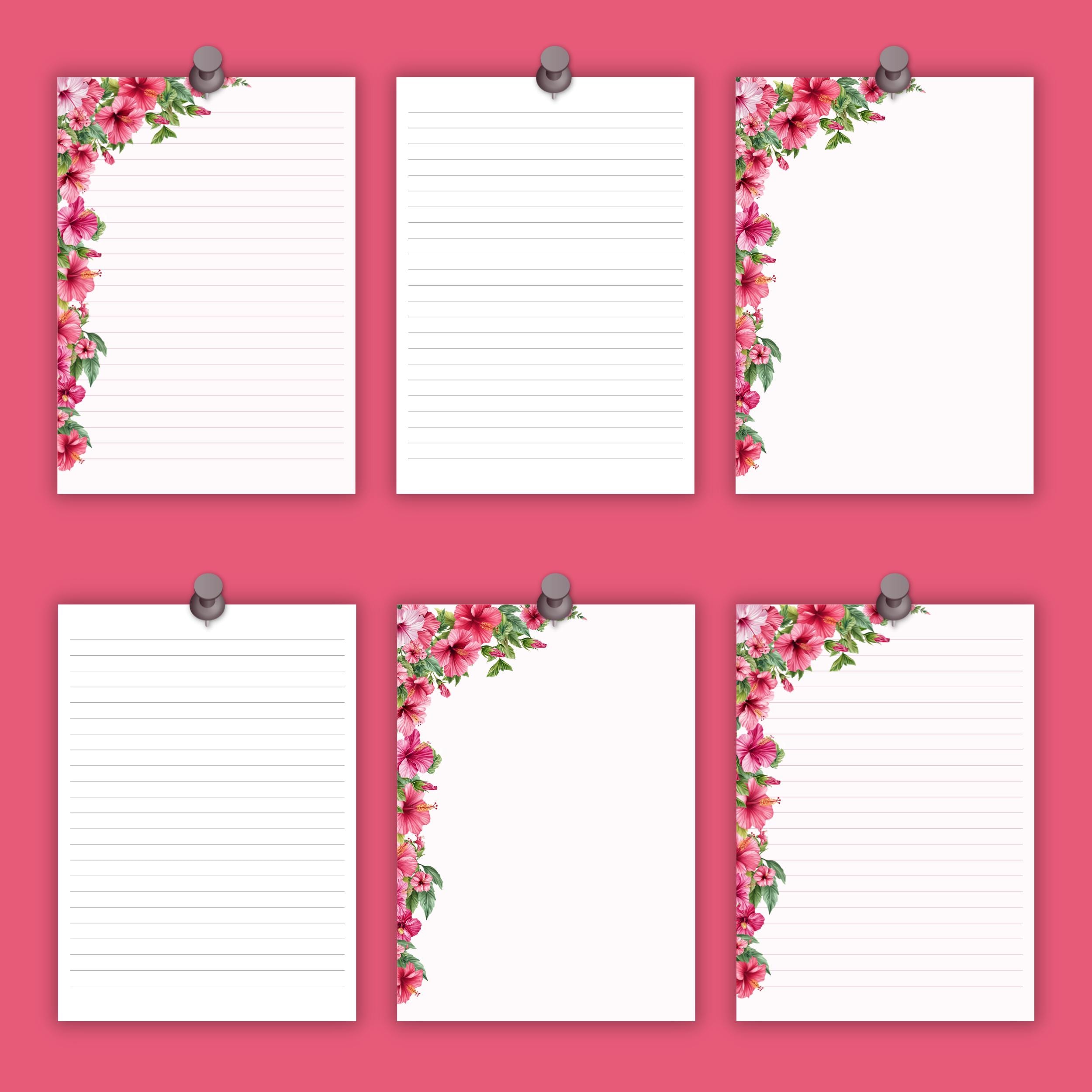 Printable Floral Stationery Set – Tropical Hibiscus Letter Writing ...