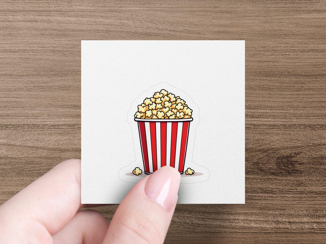 Popcorn Sticker, Movie Night Sticker, Cute Popcorn Decal, Fun Cinema ...