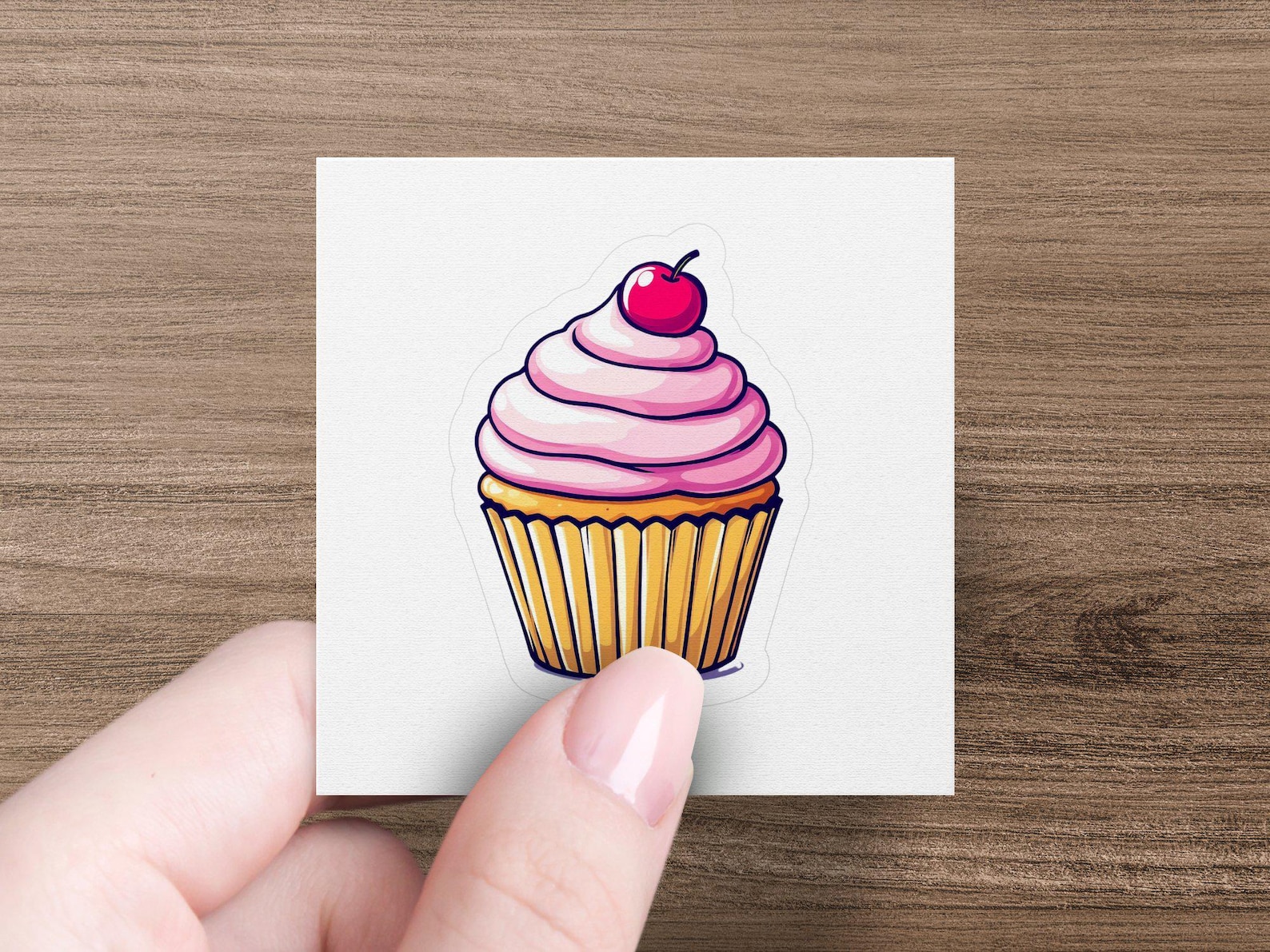 Cute Cupcake Sticker, Cherry Cupcake Illustration, Dessert Art Decal ...