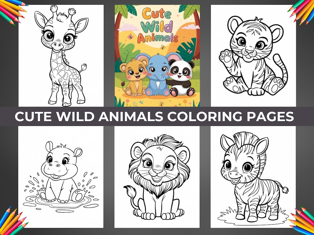 Cute Wild Animals Coloring Pages for Kids | Adorable Safari Printable ...