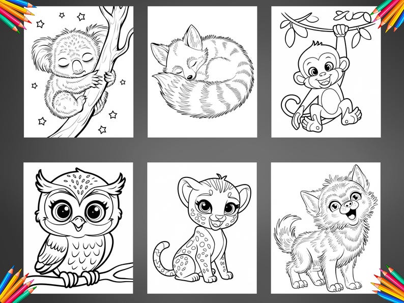 Cute Wild Animals Coloring Pages for Kids | Adorable Safari Printable ...