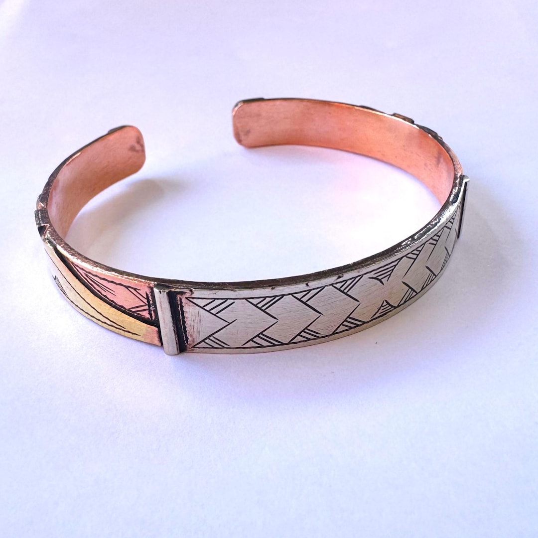 African Engraved Silver and Copper Bangle From Morocco, Vintage ...