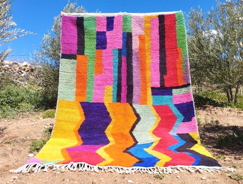 Handmade Beni Ourain Wool Rug: Moroccan Rainbow Berber Carpet - Etsy