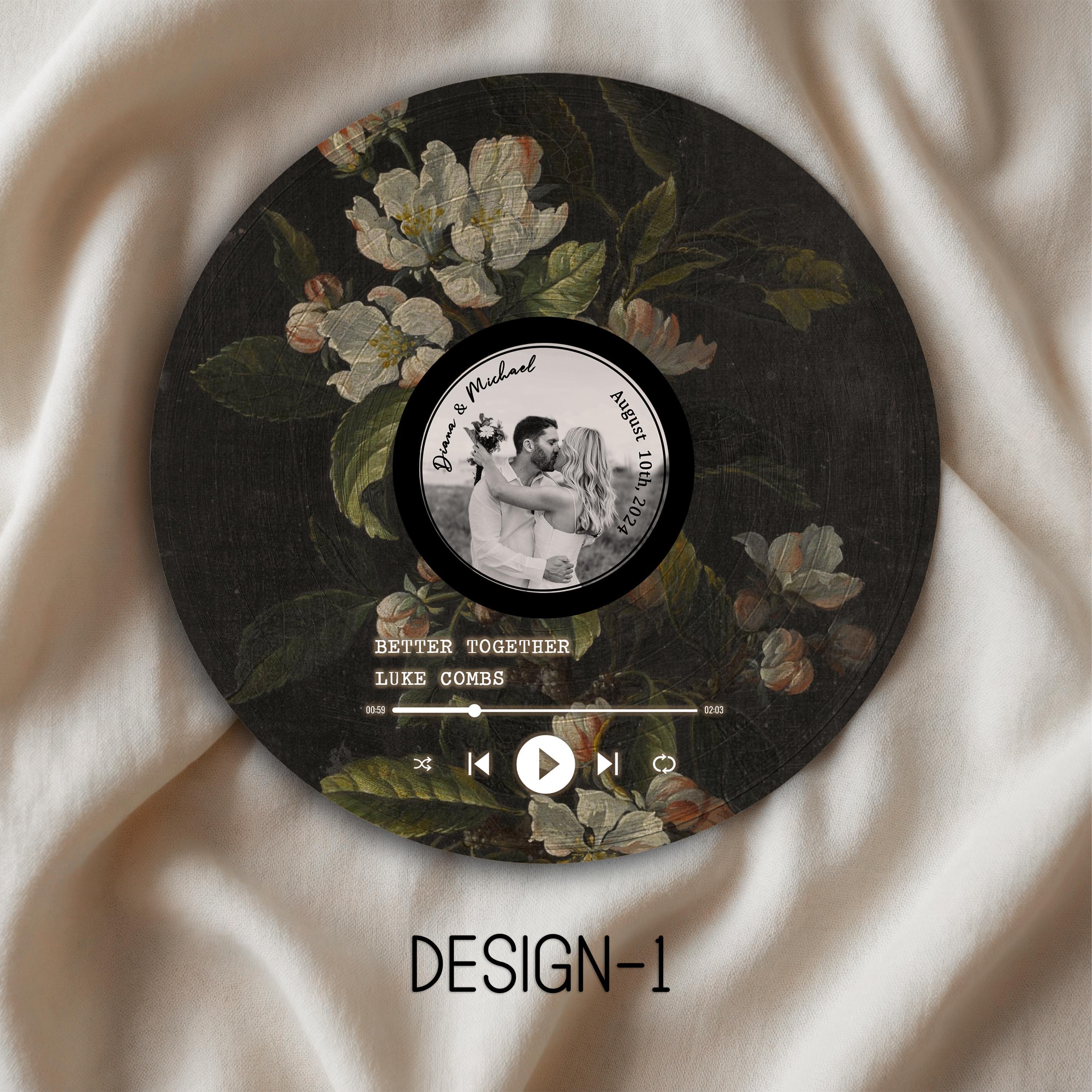 Custom Photo Song Plaque, Round Canvas Wood Frame, Anniversary Wedding Gift