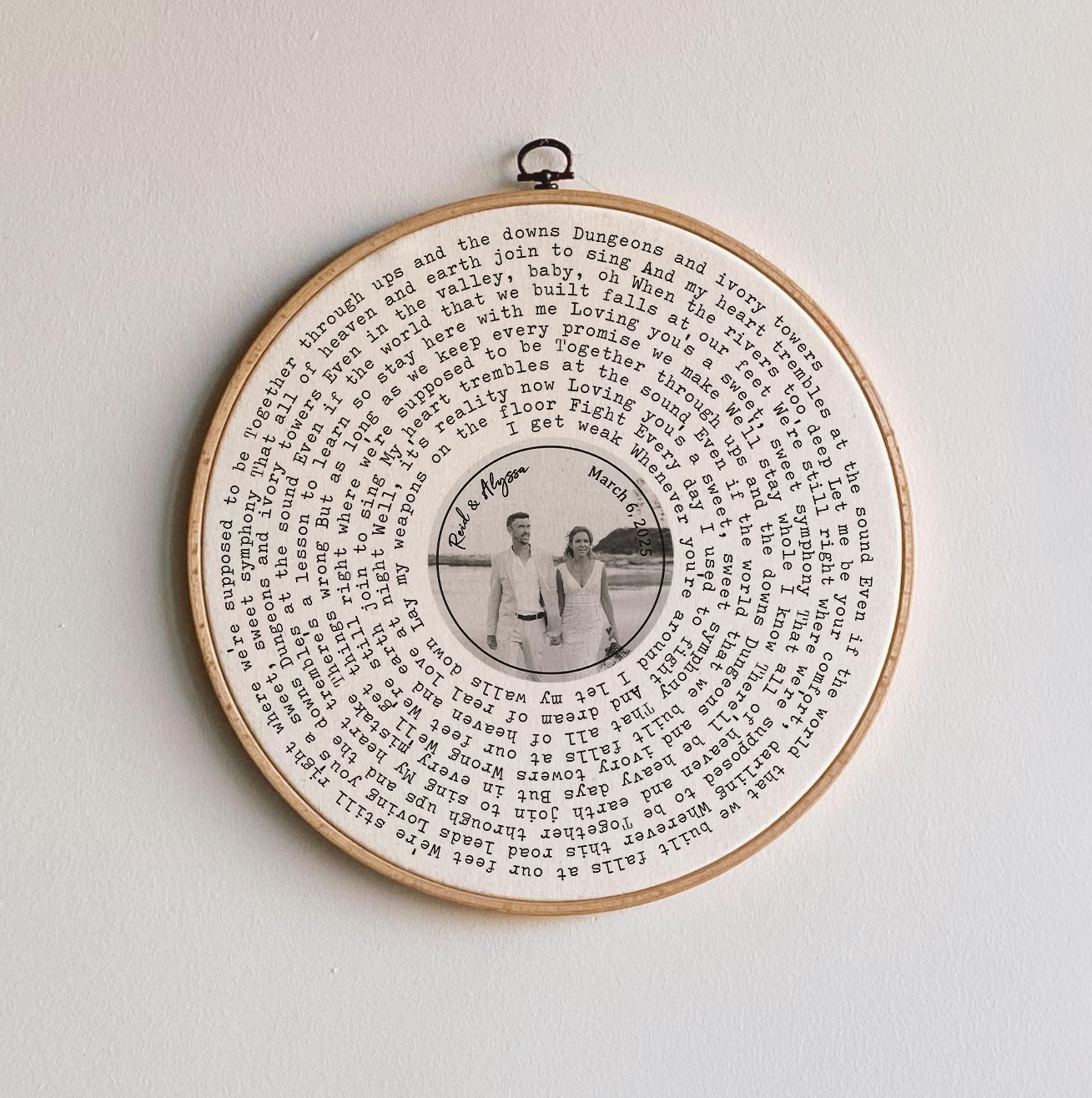 Custom Song Lyrics Hoop Art, Personalized Wedding Photo Gift Custom Song Lyrics Hoop Art, Personalized Wedding Photo Gift