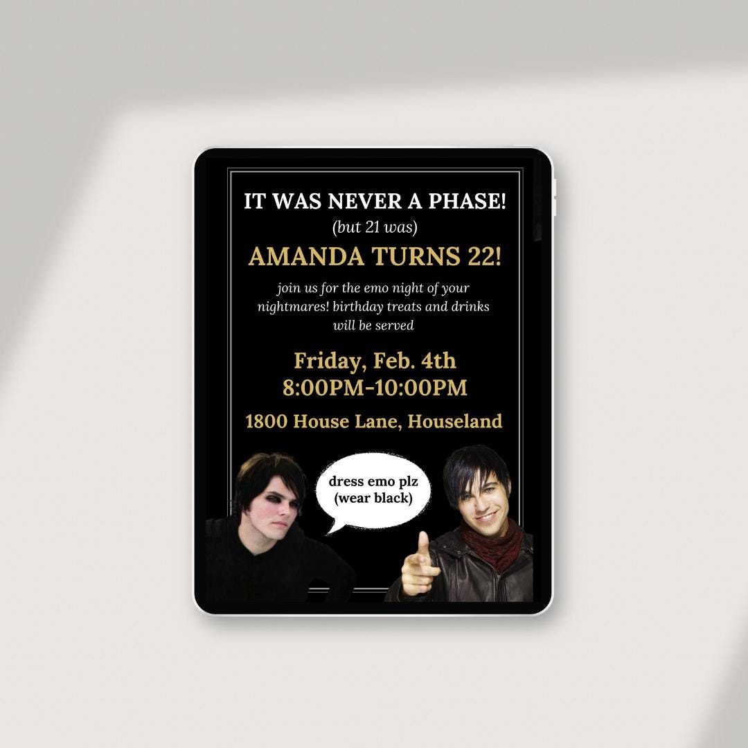 Emo Birthday Invitation Canva Template | Editable Digital Goth Party ...