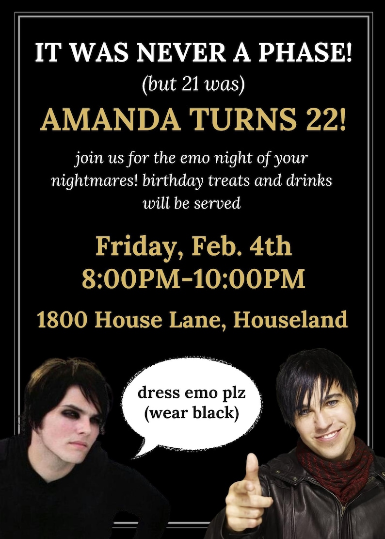 Emo Birthday Invitation Canva Template | Editable Digital Goth Party ...