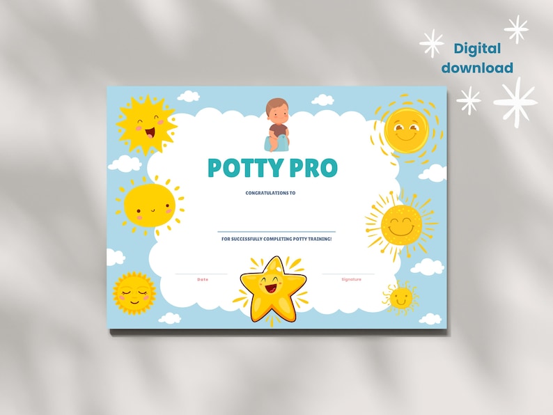 Potty Training Certificate: Sunshine & Stars Potty Pro Award (PDF ...