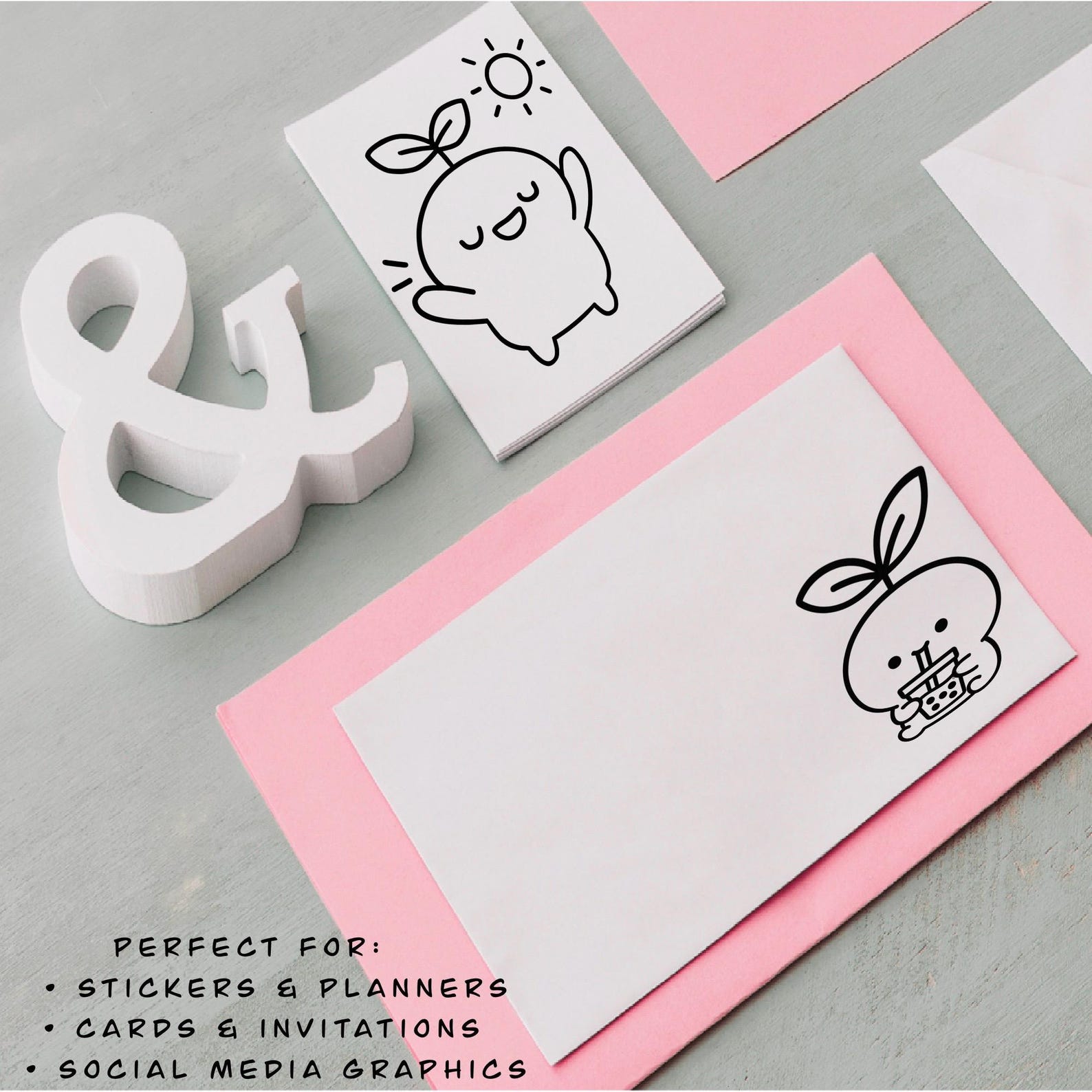 25 Kawaii Sprout Characters Black Line Art Transparent PNG Printable ...