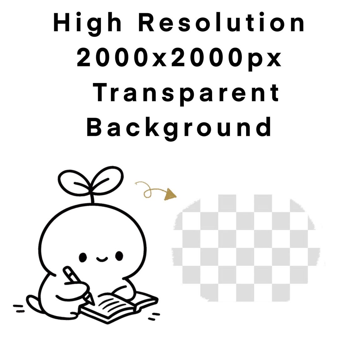 25 Kawaii Sprout Characters Black Line Art Transparent PNG Printable ...