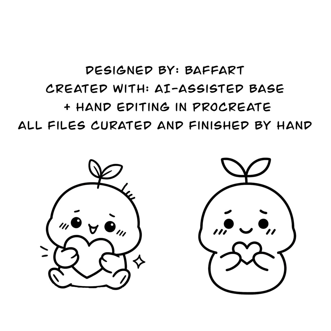25 Kawaii Sprout Characters Black Line Art Transparent PNG Printable ...