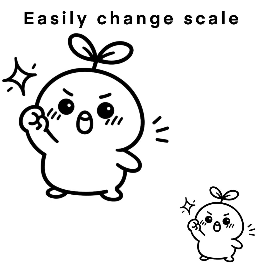 25 Kawaii Sprout Characters Black Line Art Transparent PNG Printable ...