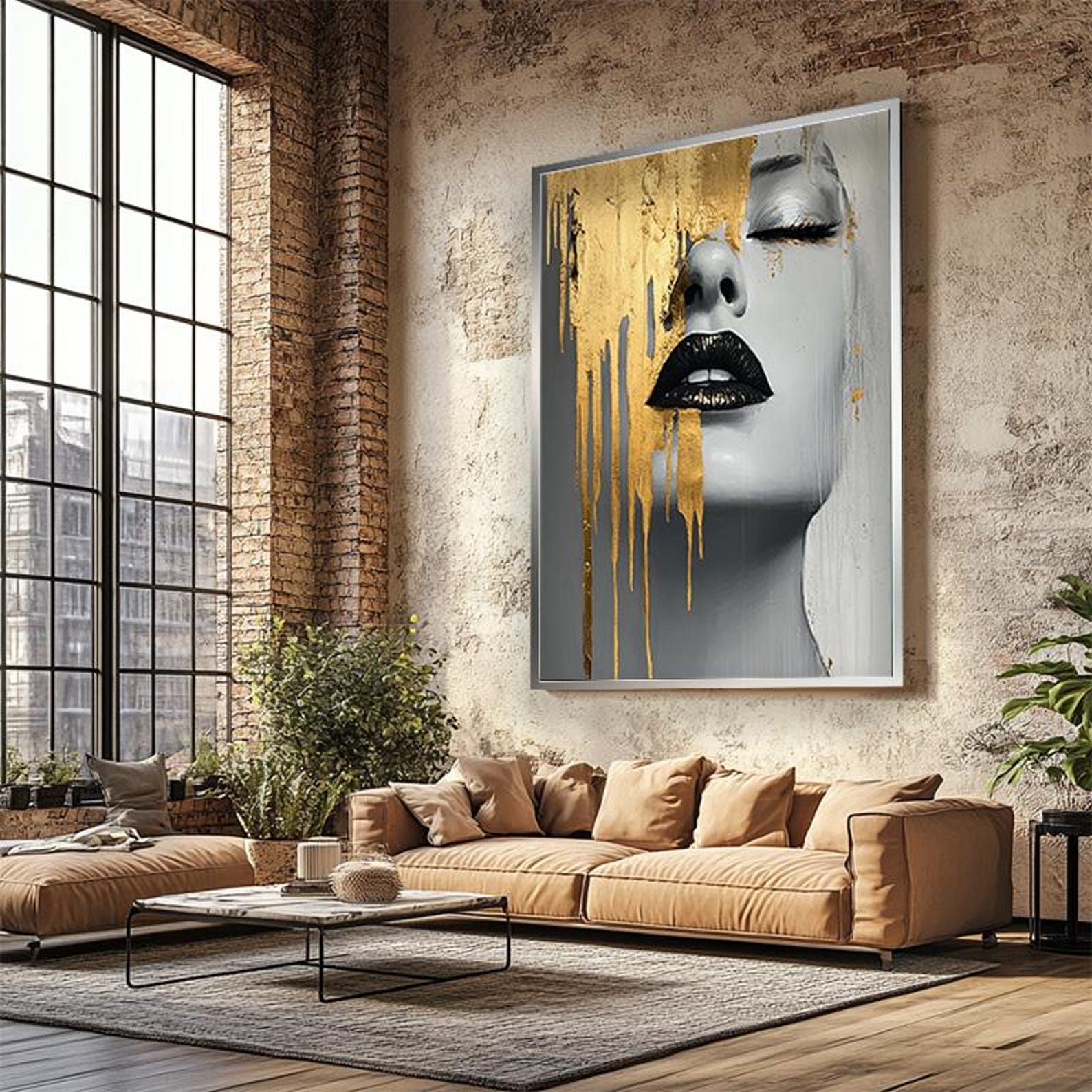 Gold Dripping Woman Canvas Print - Abstract Woman Portrait Art - Modern ...