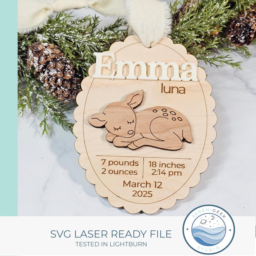 Baby Stat Ornament Svg Woodland Deer Birth Announcement Digital ...
