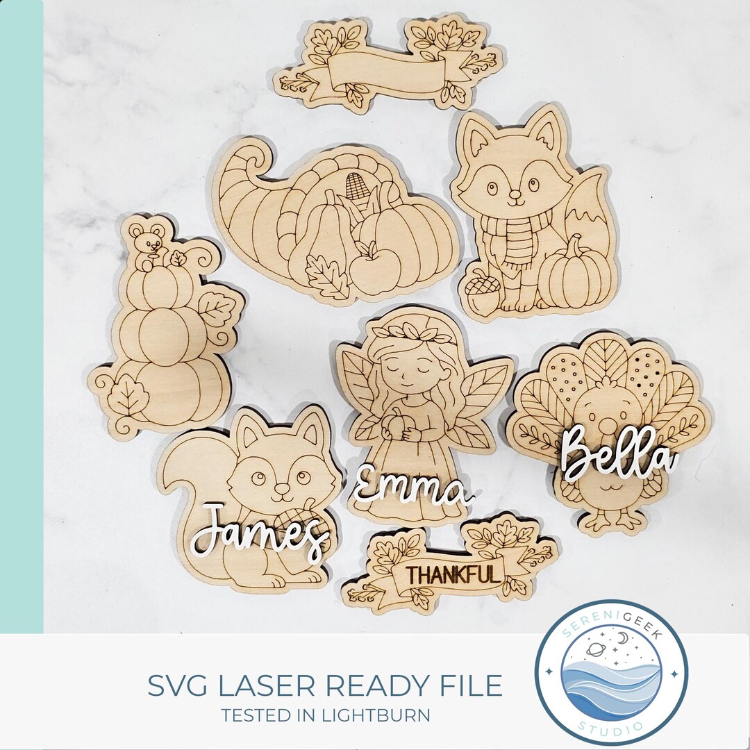 Thanksgiving Laser SVG Fall Coloring Files for Glowforge Autumn Animals ...