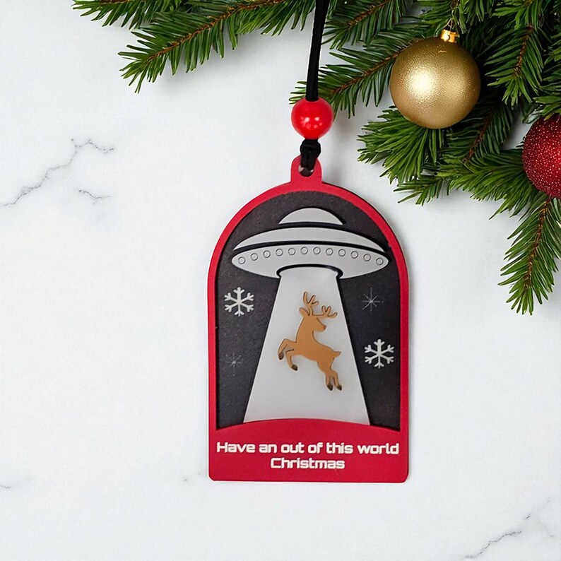 UFO Reindeer Christmas Ornament SVG Funny Alien Holiday Decor Digital ...
