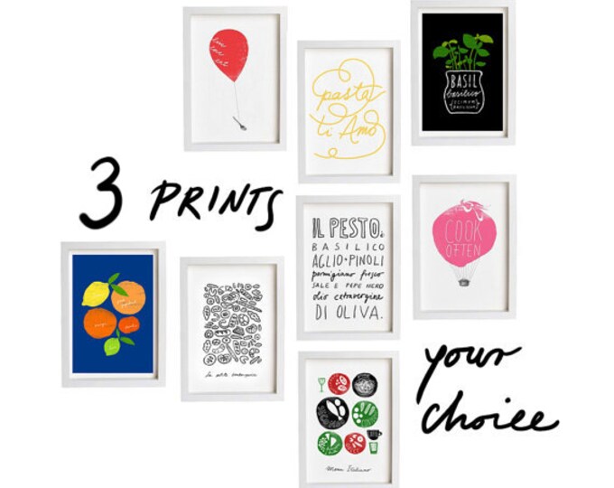 Your Choice Print Set of 3 3 X 8.3 X 11.7 Set of 3 Prints Food Art Fine ...