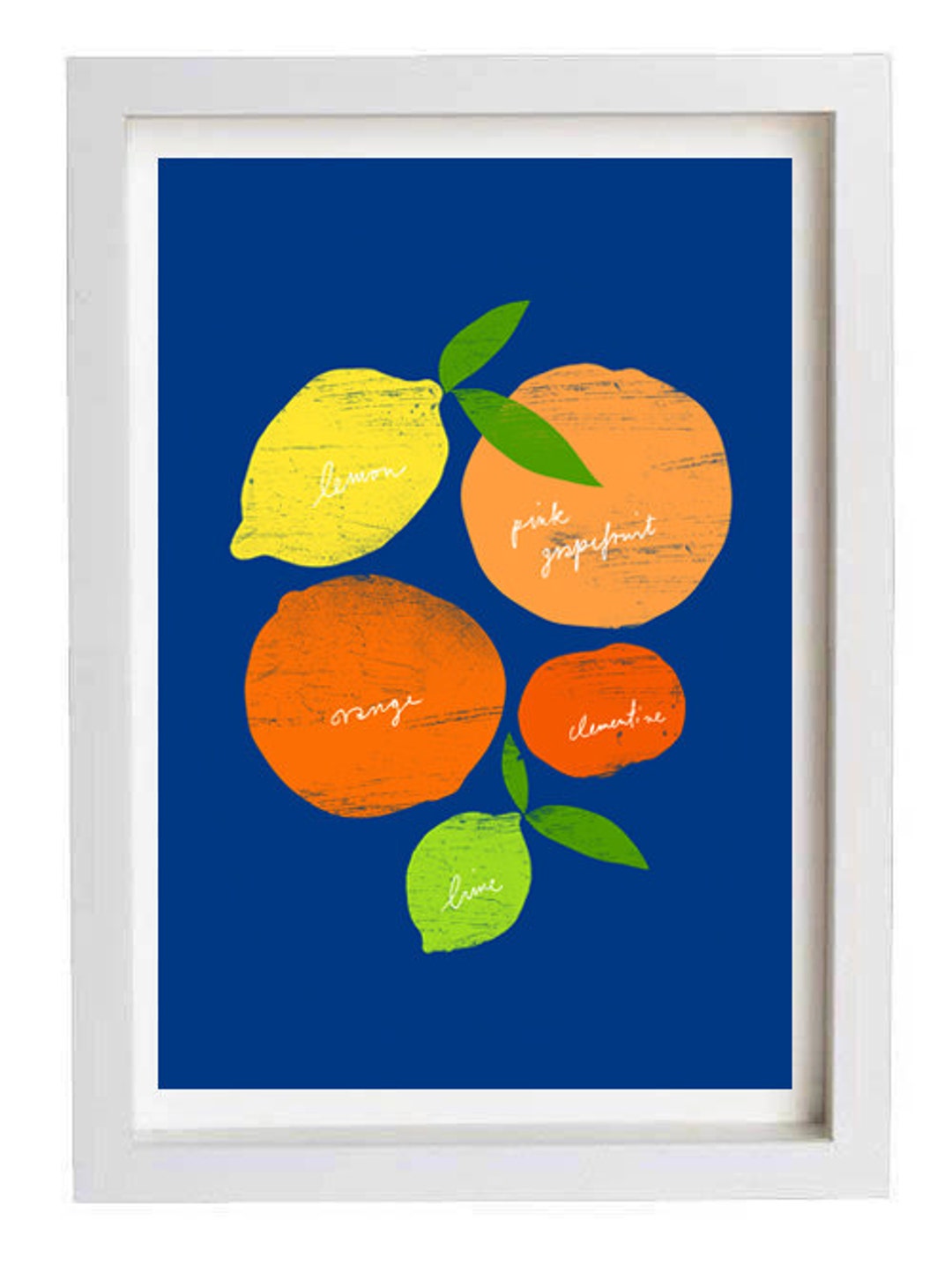 Citrus Love Kitchen Art Print Blue Summer Mediterranean Illustration ...