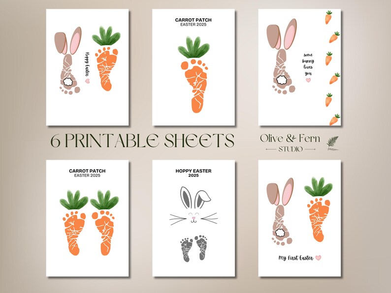 6 Easter Baby Footprint Art, Printable Document, Bunny Footprint ...