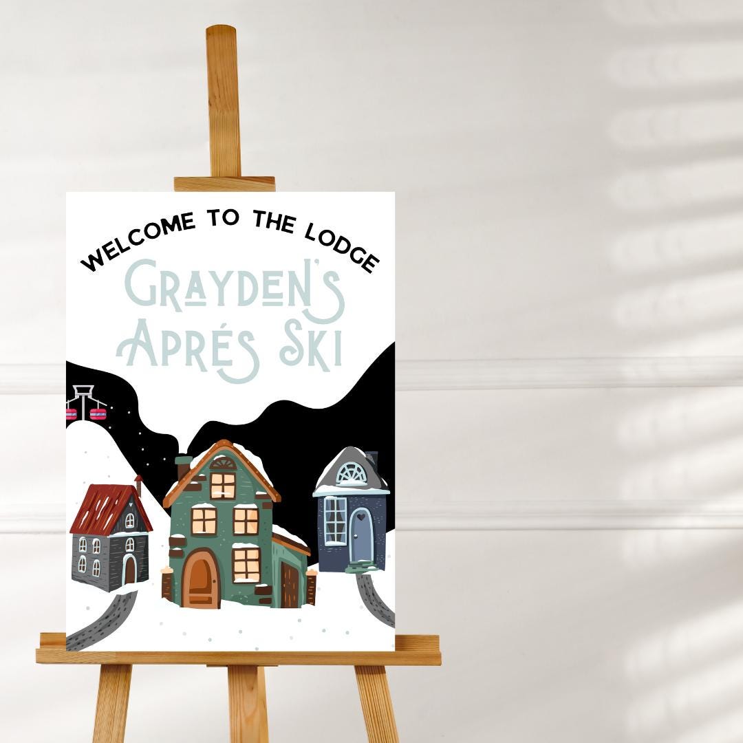 Apres Ski Birthday Party Welcome Sign, Ski and Snowboard Birthday Theme ...