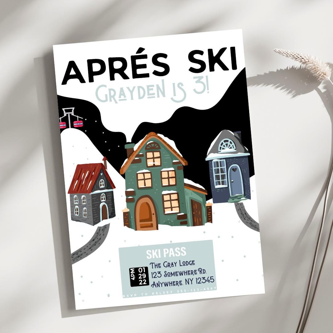 Apres Ski Birthday Party Invitation, Ski Snowboard 3rd Birthday Theme ...