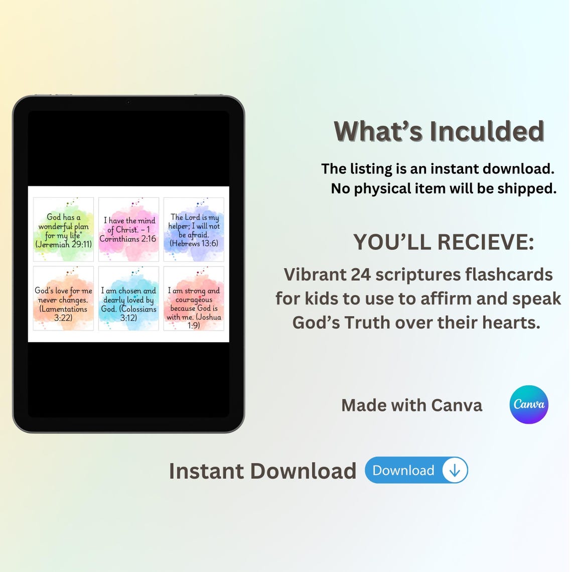 Biblical Affirmations for Kids | Printable Christian Scripture Cards ...