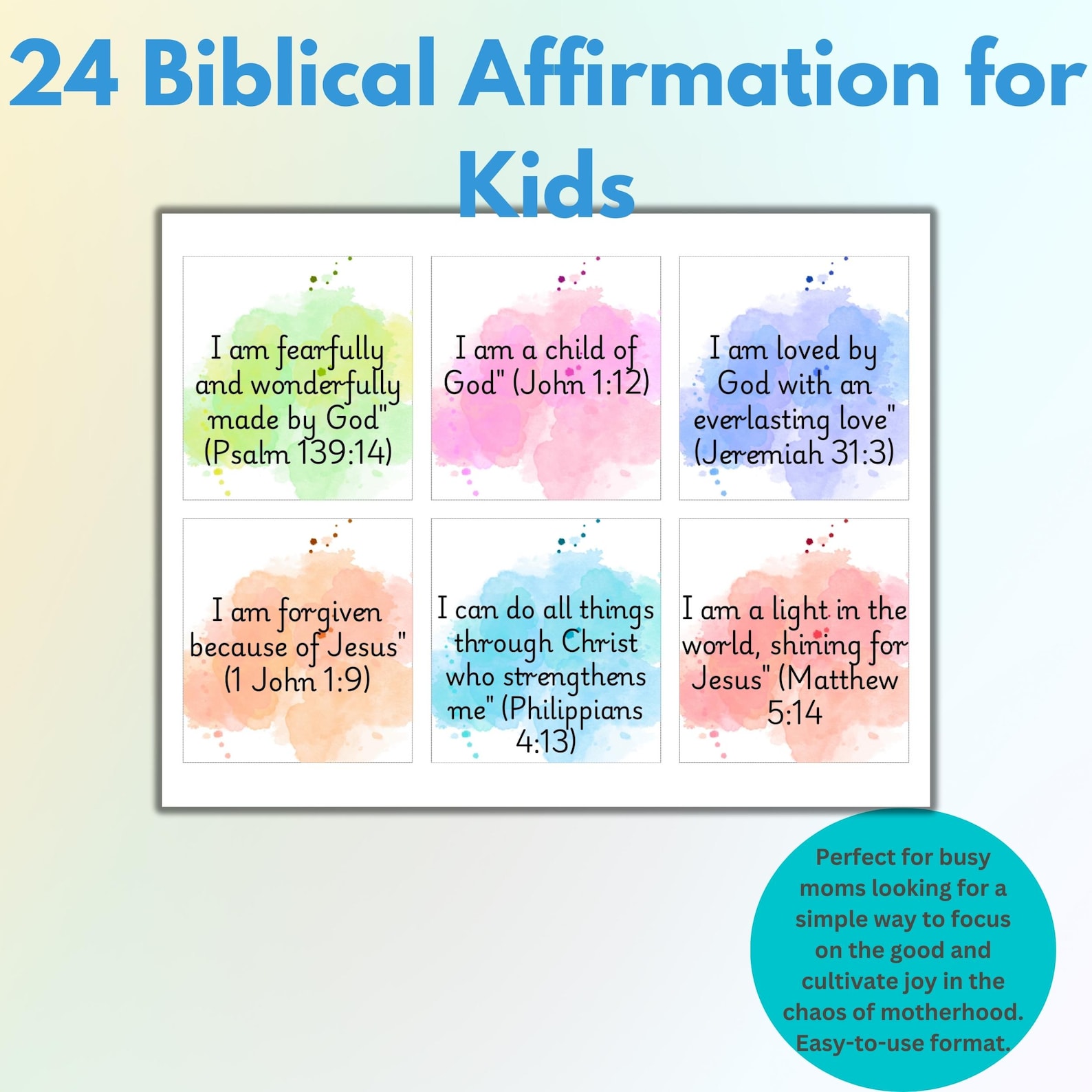 Biblical Affirmations for Kids | Printable Christian Scripture Cards ...
