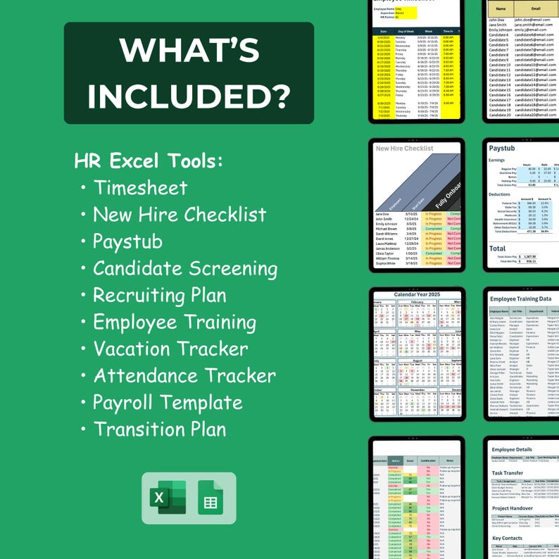 HR & Employee Management Spreadsheet | Payroll, Attendance, Hiring and ...